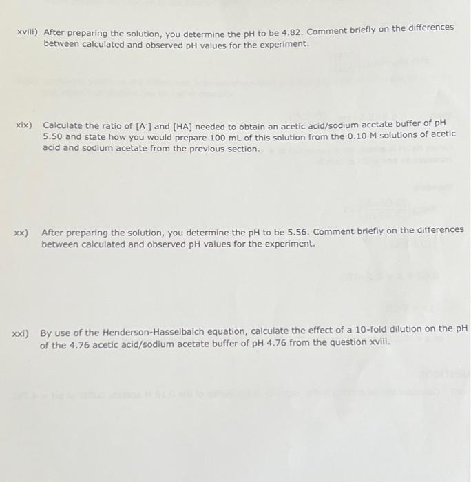Solved xxii) A 20 mL aliquot of the 0.1M acetate buffer of | Chegg.com