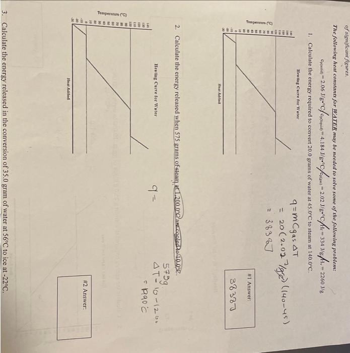 Solved Cp(colid) =2.06 J/g⋅∘C/Cpliquid) =4.184 | Chegg.com