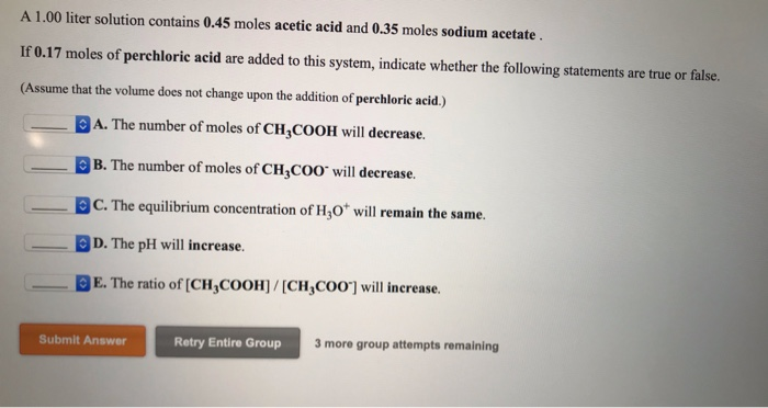 Solved A 1.00 liter solution contains 0.45 moles acetic acid | Chegg.com