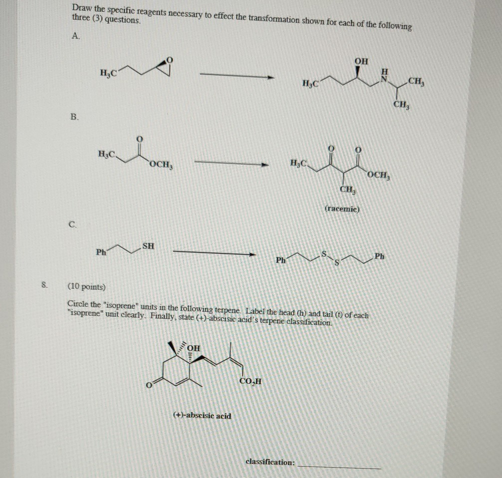 Solved Draw the specific reagents necessary to effect the | Chegg.com