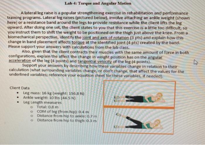 Solved Lab 4: Torque and Angular Motion A lateral leg raise | Chegg.com