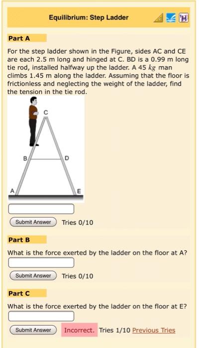 Solved Equilibrium: Step Ladder Part A For the step ladder | Chegg.com