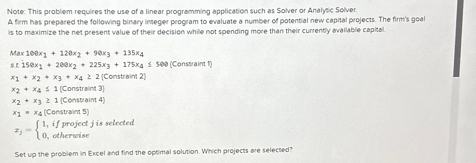 Solved Note: This problem requires the use of a linear | Chegg.com