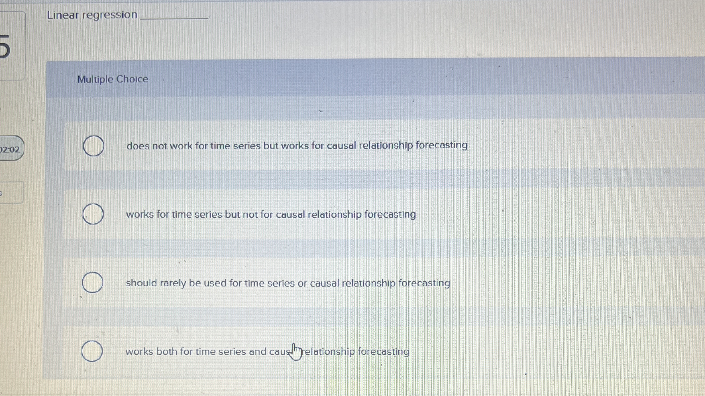 Solved Linear regression q,Multiple Choice2-02does not work | Chegg.com