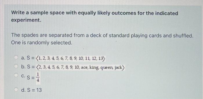 Solved Write a sample space with equally likely outcomes for | Chegg.com