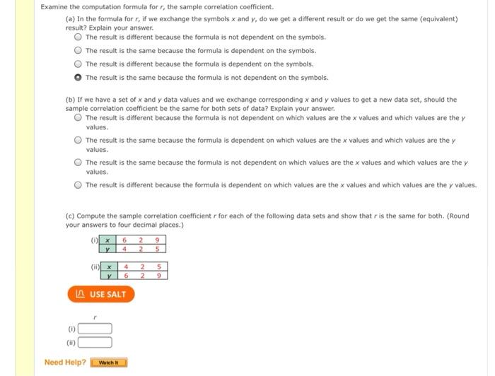 Solved Examine the computation formula for r, the sample | Chegg.com