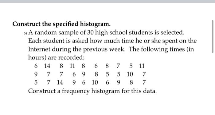 Solved Construct the specified histogram. 5) A random sample | Chegg.com