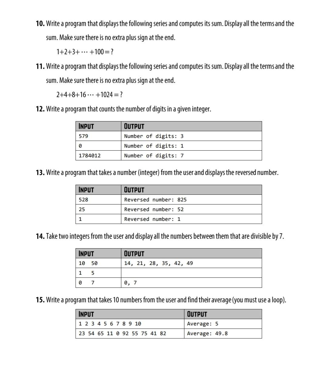 Solved 10. Write a program that displays the following | Chegg.com