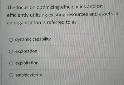 Solved The focus on optimizing efficiencies and on | Chegg.com