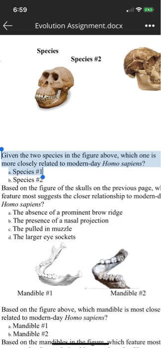 Solved 6:59 k Evolution Assignment.docx Species Species #2 | Chegg.com