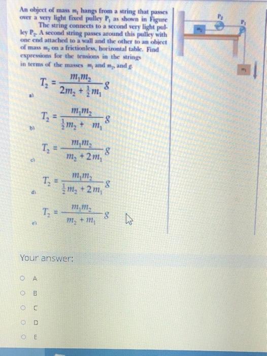Solved An object of mass hangs from a string that passes | Chegg.com