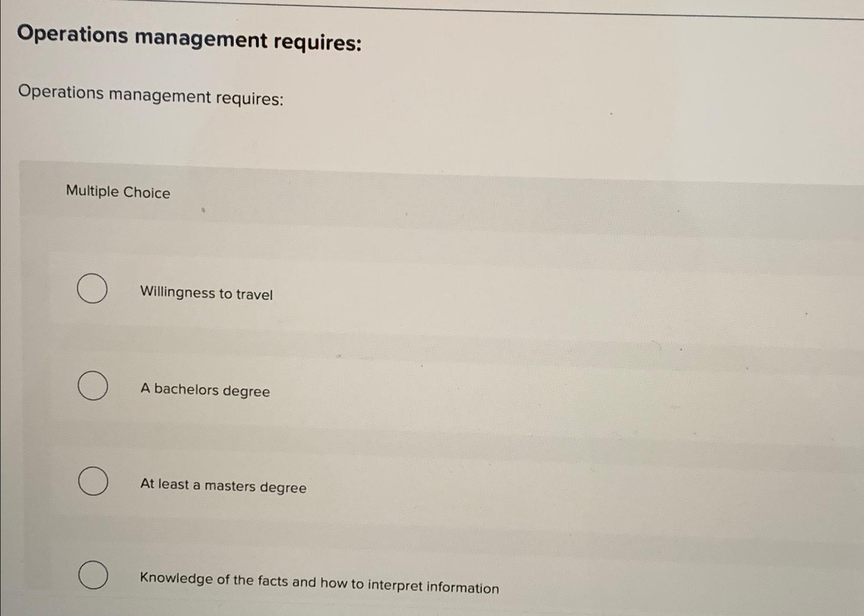 Solved Operations management requires:Operations management | Chegg.com