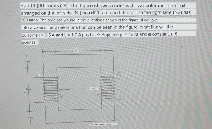 Solved Part III (30 points): A) The figure shows a core with | Chegg.com