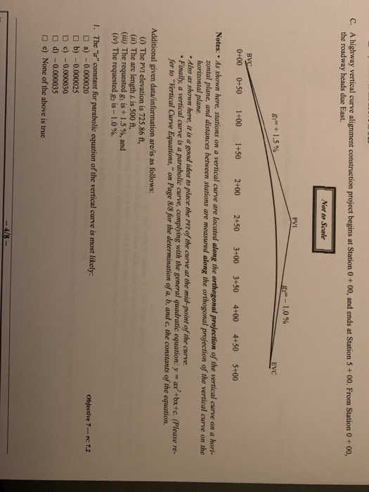Solved C. A highway vertical curve alignment construction | Chegg.com