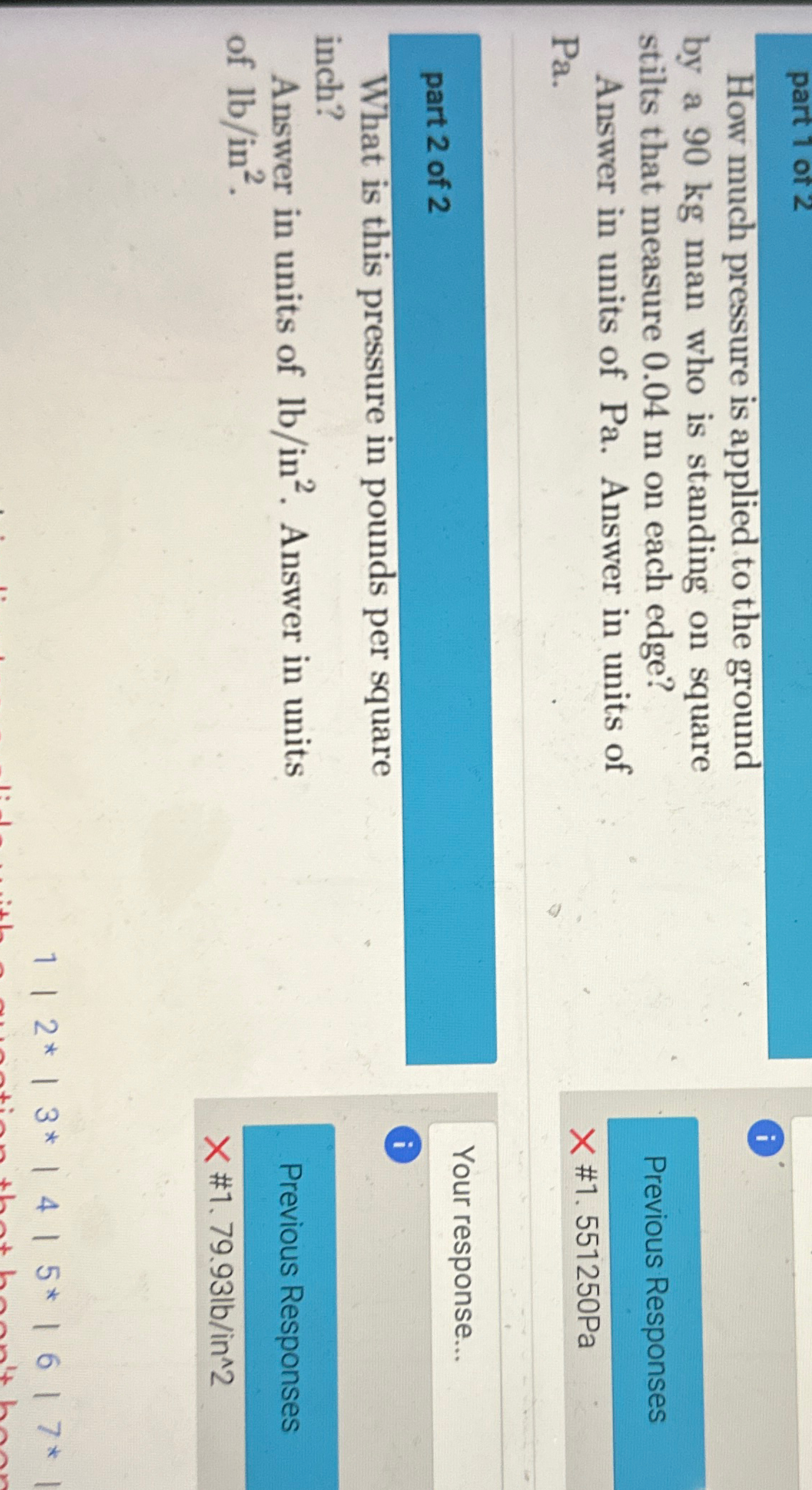 Solved part 1 ﻿of 2How much pressure is applied to the | Chegg.com