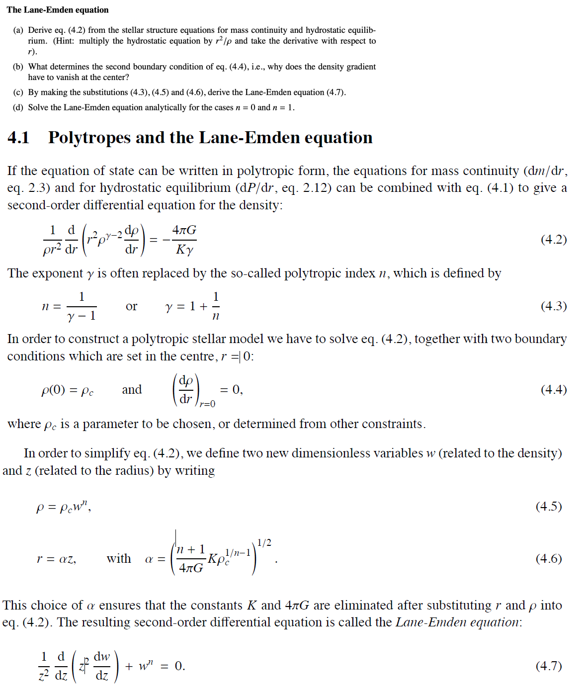Solved The Lane-Emden equation(a) ﻿Derive eq. (4.2) ﻿from | Chegg.com