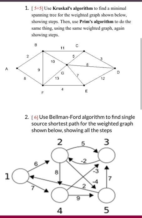 Solved 1. [5+5] Use Kruskal's algorithm to find a minimal | Chegg.com