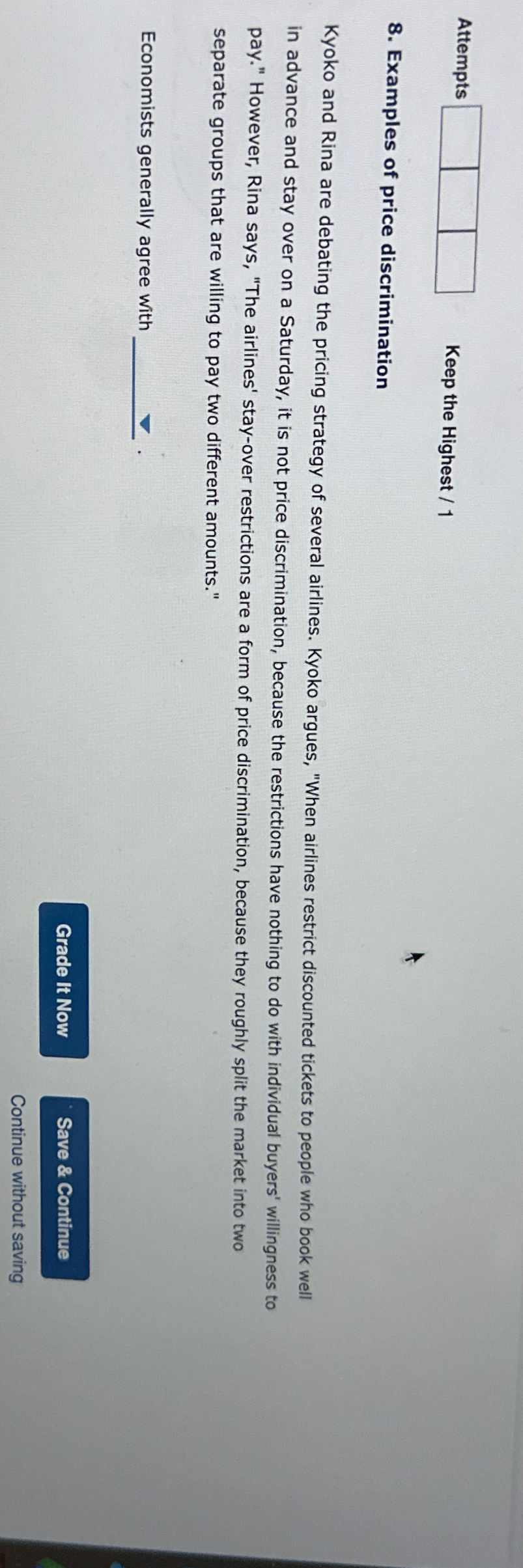 Solved AttemptsKeep the Highest / 18. ﻿Examples of price | Chegg.com