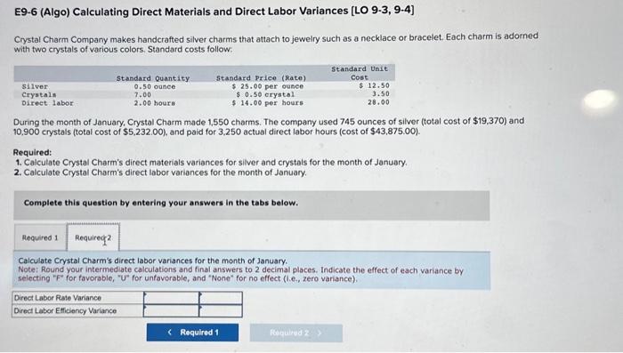Solved E9-6 (Algo) Calculating Direct Materials and Direct | Chegg.com