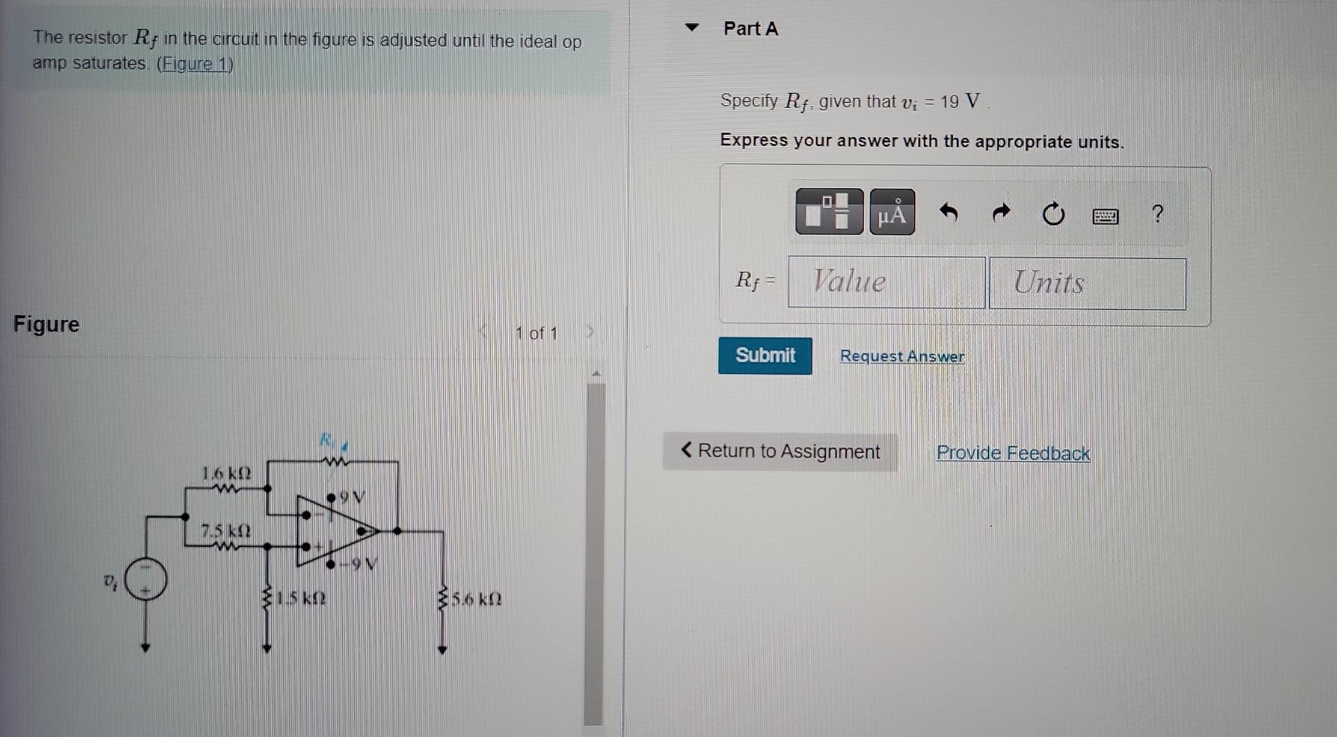 Solved The resistor Rf in the circuit in the figure is | Chegg.com