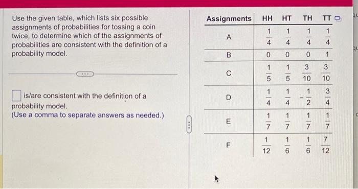Solved Use the given table, which lists six possible | Chegg.com