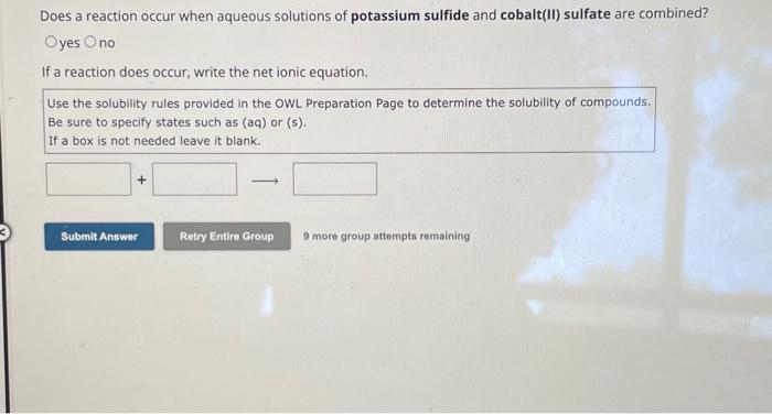 Solved Use the solubility rules provided in the OWL | Chegg.com
