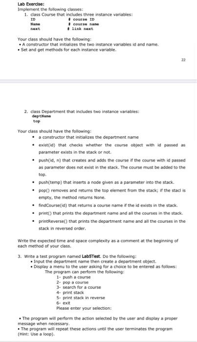 Solved Lab Exercise: Implement the following classes: 1. | Chegg.com