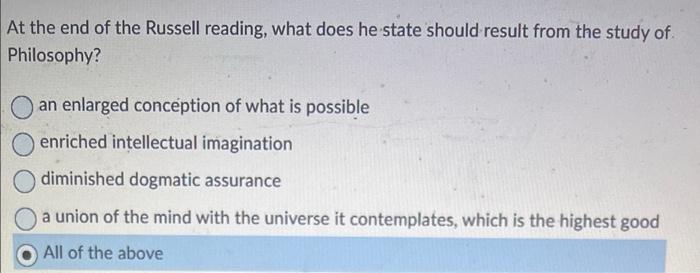 At the end of the Russell reading, what does he state | Chegg.com