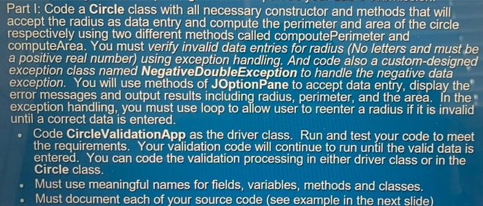 Solved Part I: Code a Circle class with all necessary | Chegg.com