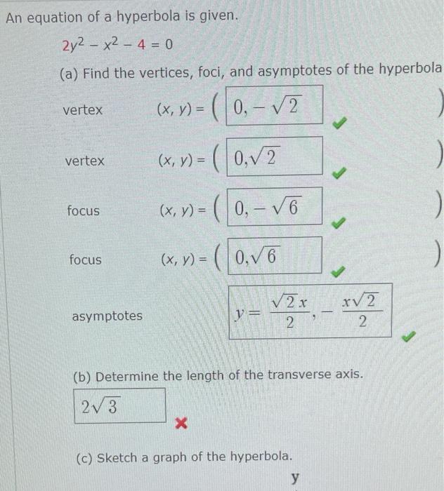 Solved - x, An equation of a hyperbola is given. 2y2 - x2 - | Chegg.com