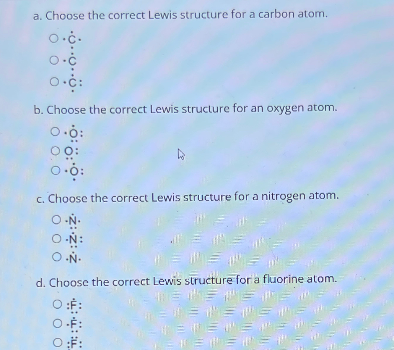 Solved a. ﻿Choose the correct Lewis structure for a carbon | Chegg.com