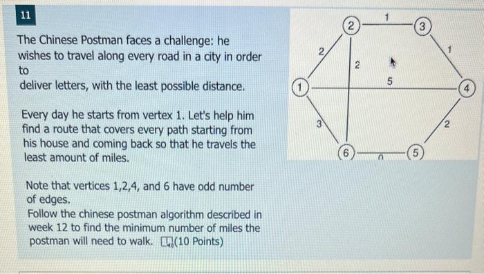 The Chinese Postman faces a challenge: he wishes to | Chegg.com