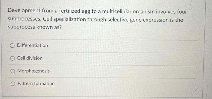 Solved Development from a fertilized egg to a multicellular | Chegg.com