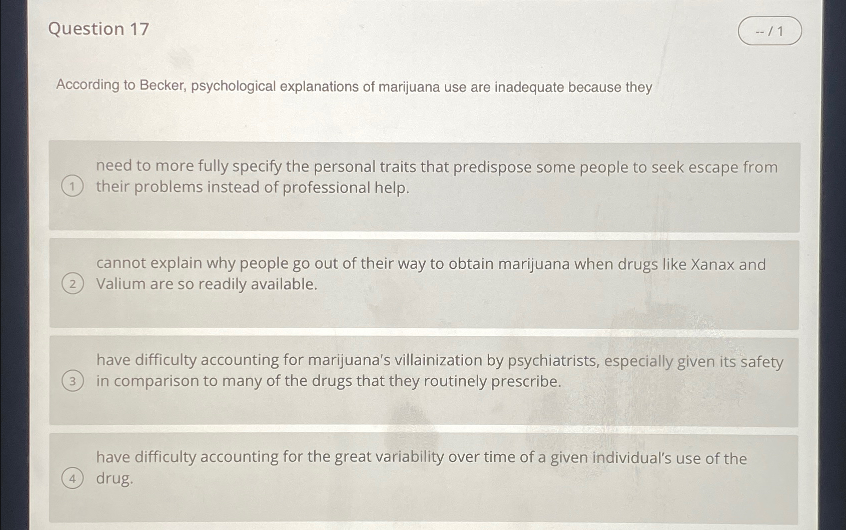 Solved Question 17-1According to Becker, psychological | Chegg.com