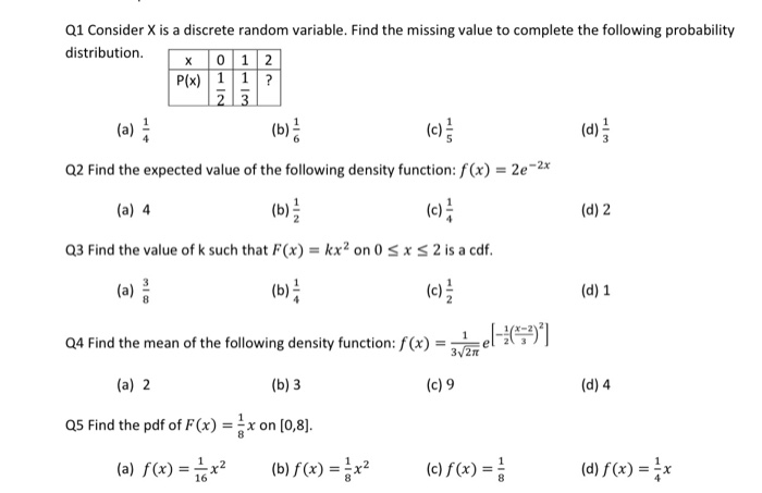 Solved (a) Q1 Consider X is a discrete random variable. Find | Chegg.com