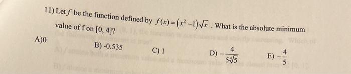 Solved 11) Let f be the function defined by f(x)=(x2−1)x. | Chegg.com