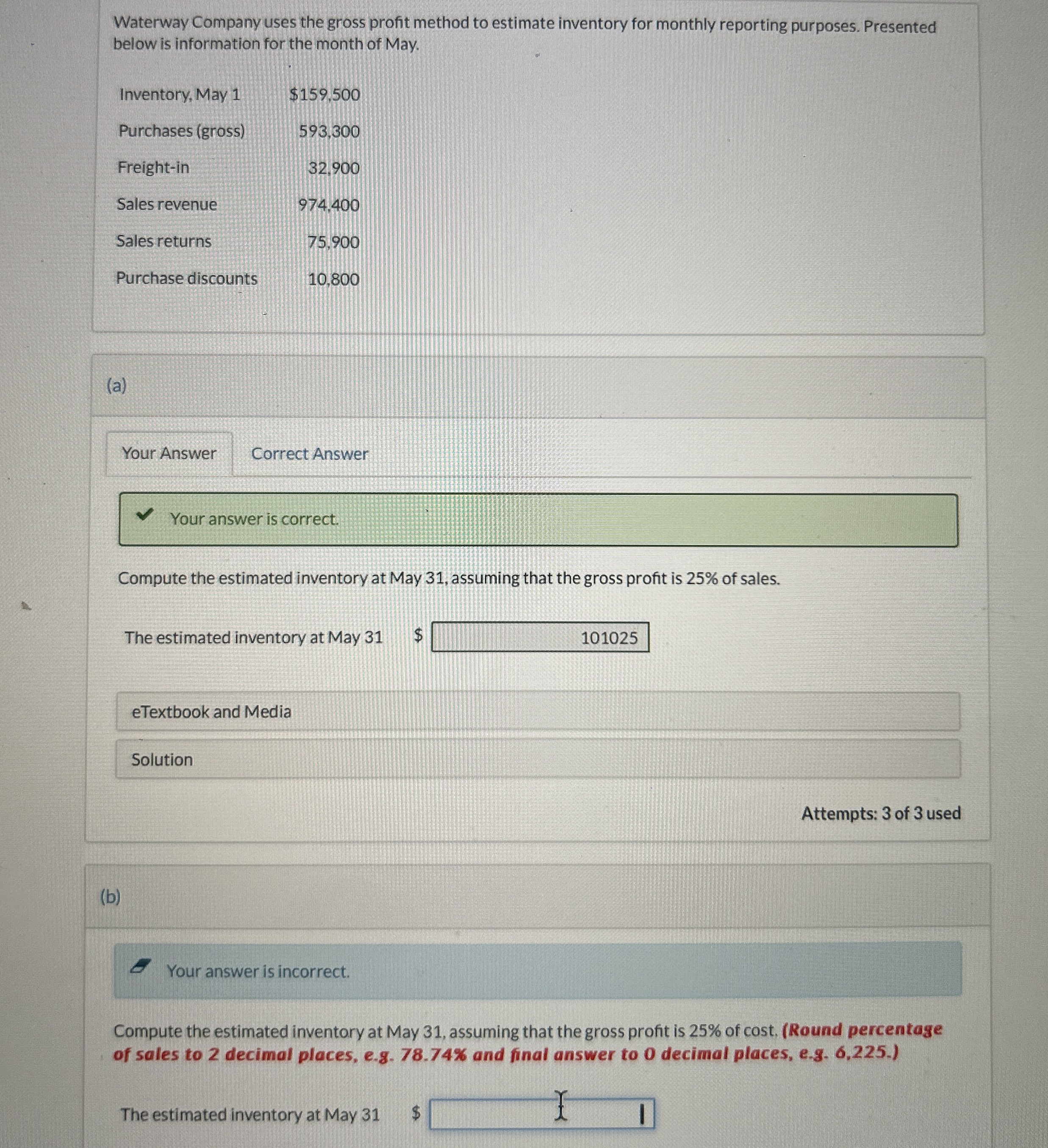 Solved Waterway Company uses the gross profit method to | Chegg.com