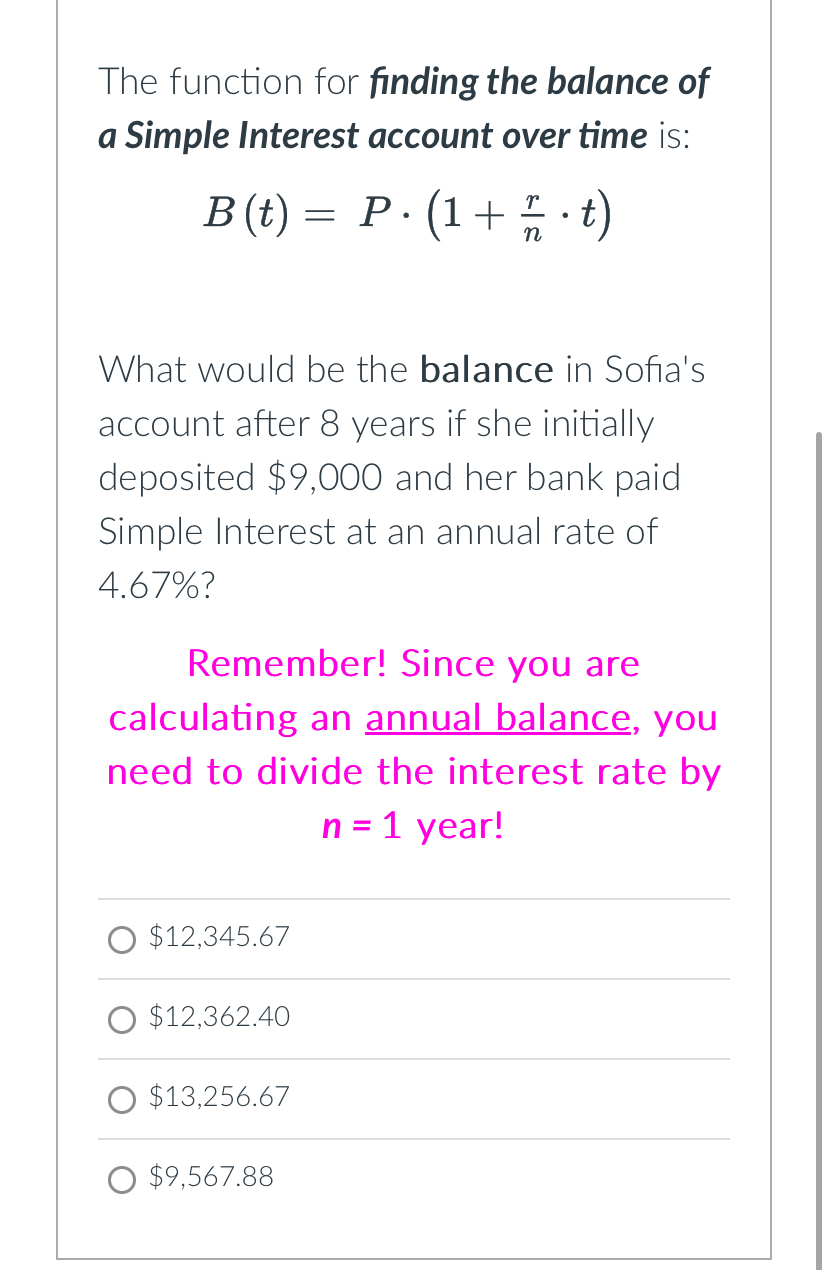Solved The function for finding the balance of a Simple | Chegg.com
