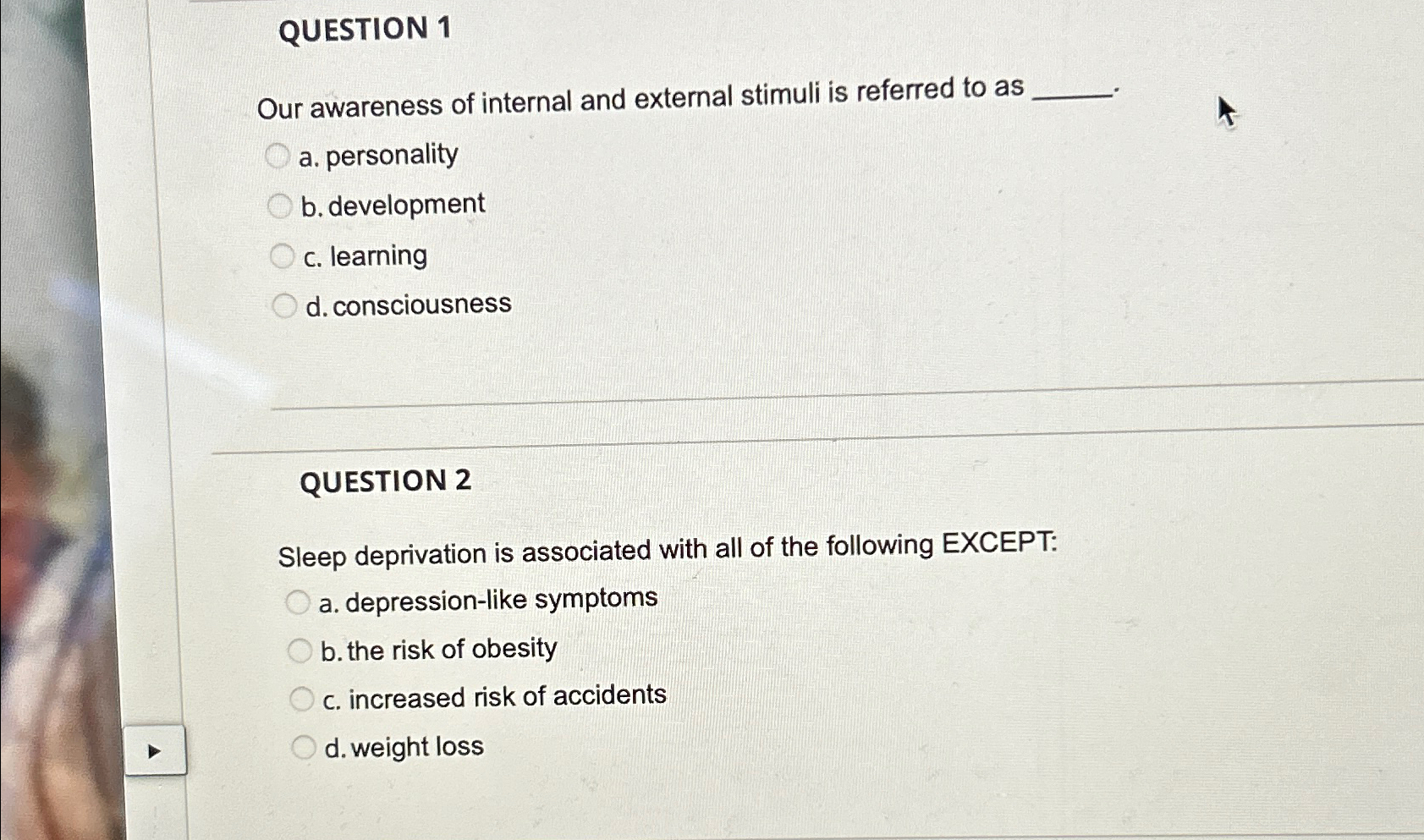 Solved QUESTION 1Our awareness of internal and external | Chegg.com