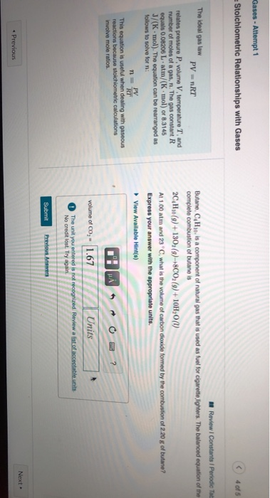 Solved Gases - Attempt 1 Stoichiometric Relationships with | Chegg.com
