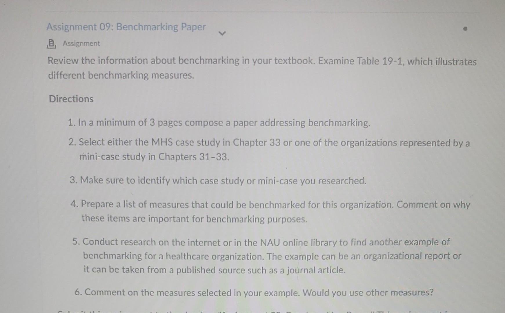 Solved Assignment 09 Benchmarking Paper 見 Assignment Review