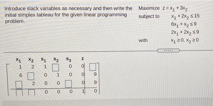Solved Introduce slack variables as necessary and then write | Chegg.com