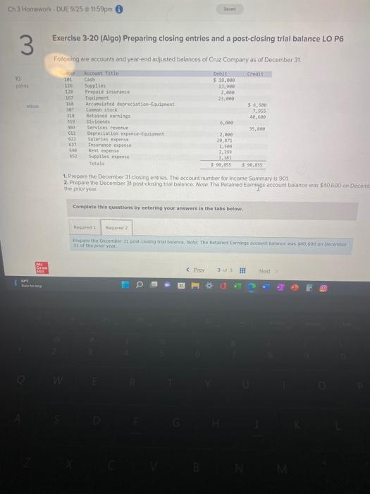 Solved 3h of the griar yeart.Exercise 3−20 (Algo) Preparing | Chegg.com