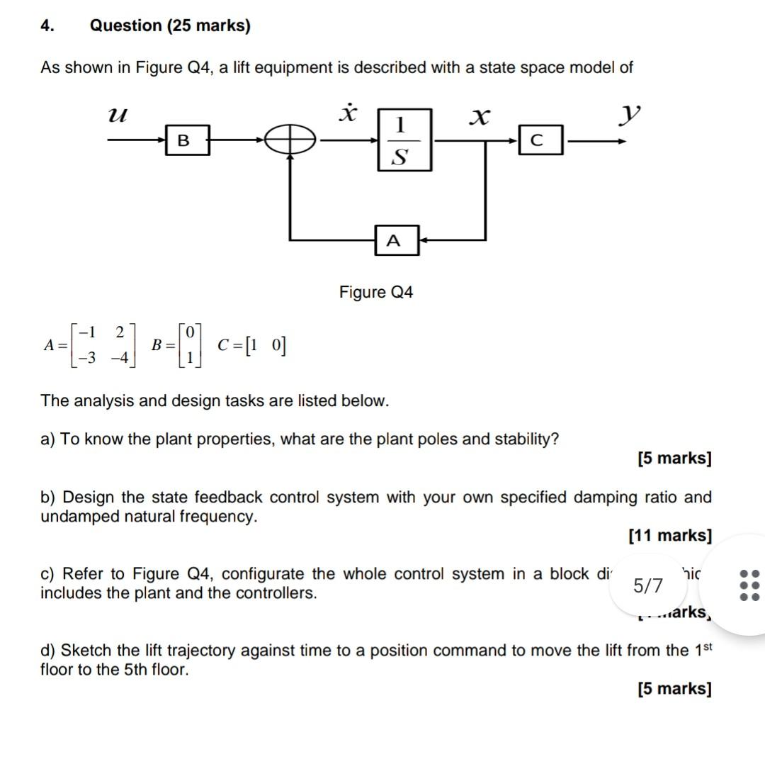 Solved 4. Question (25 marks) As shown in Figure Q4, a lift | Chegg.com