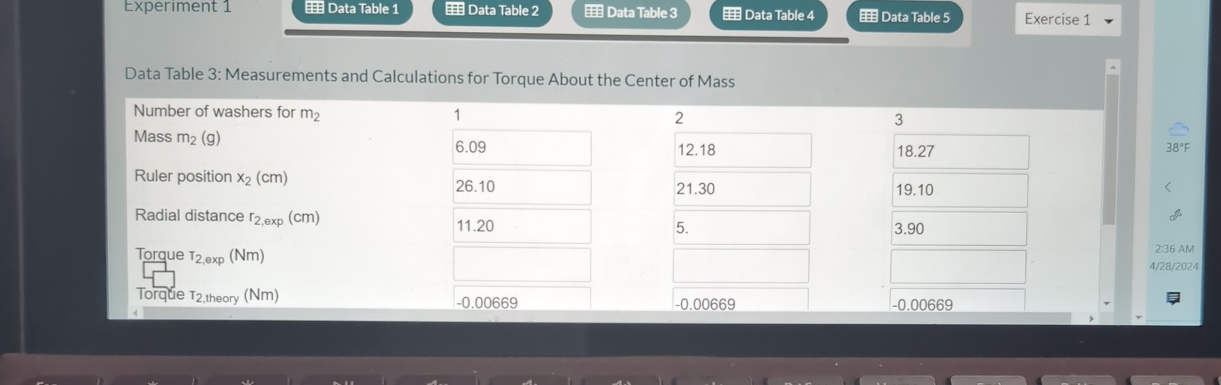 Experiment 1Data Table 1Data Table 2Data Table | Chegg.com