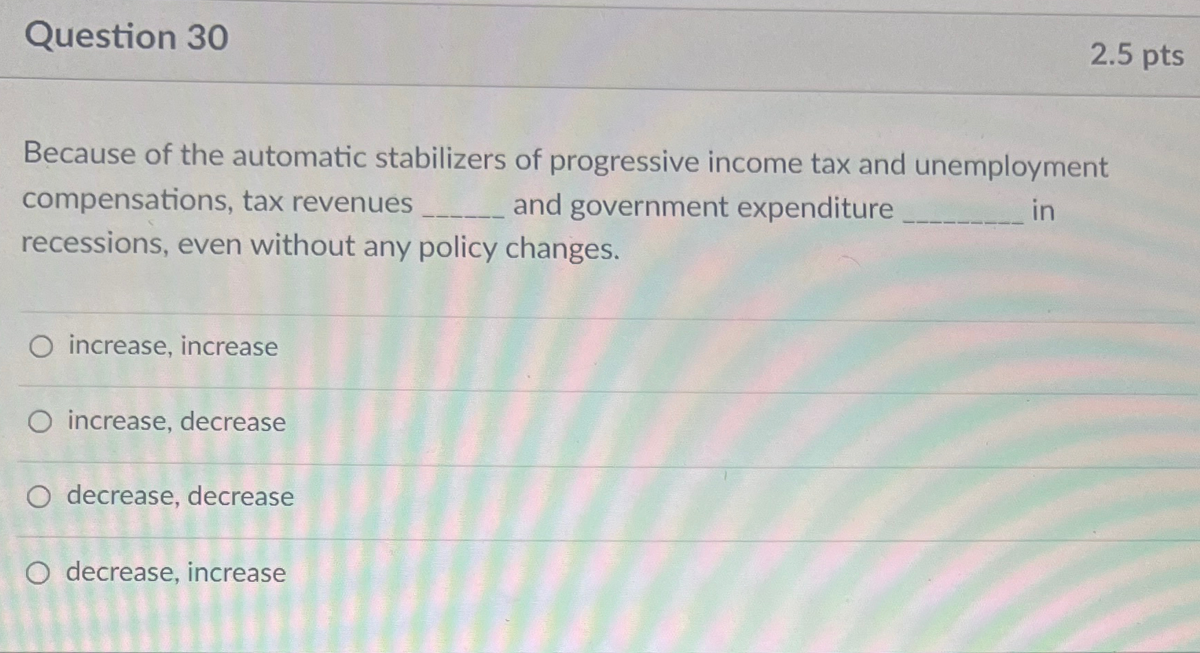 Solved Question 302.5ptsBecause of the automatic stabilizers | Chegg.com