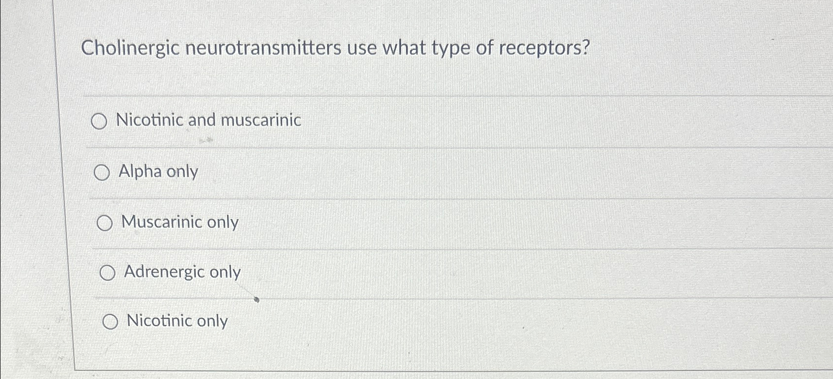 Solved Cholinergic neurotransmitters use what type of | Chegg.com