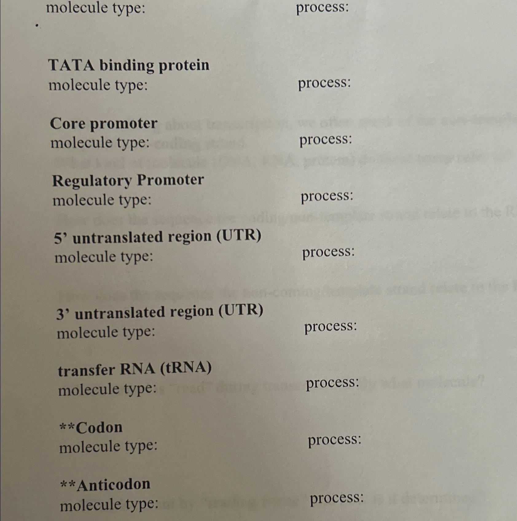 Solved molecule type:process:TATA binding proteinmolecule | Chegg.com
