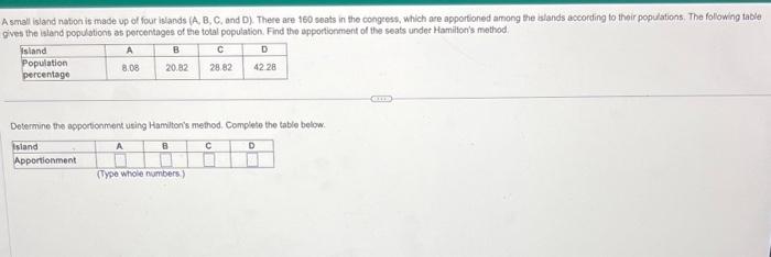 Solved Determine the agportionment using Hamilton's method. | Chegg.com