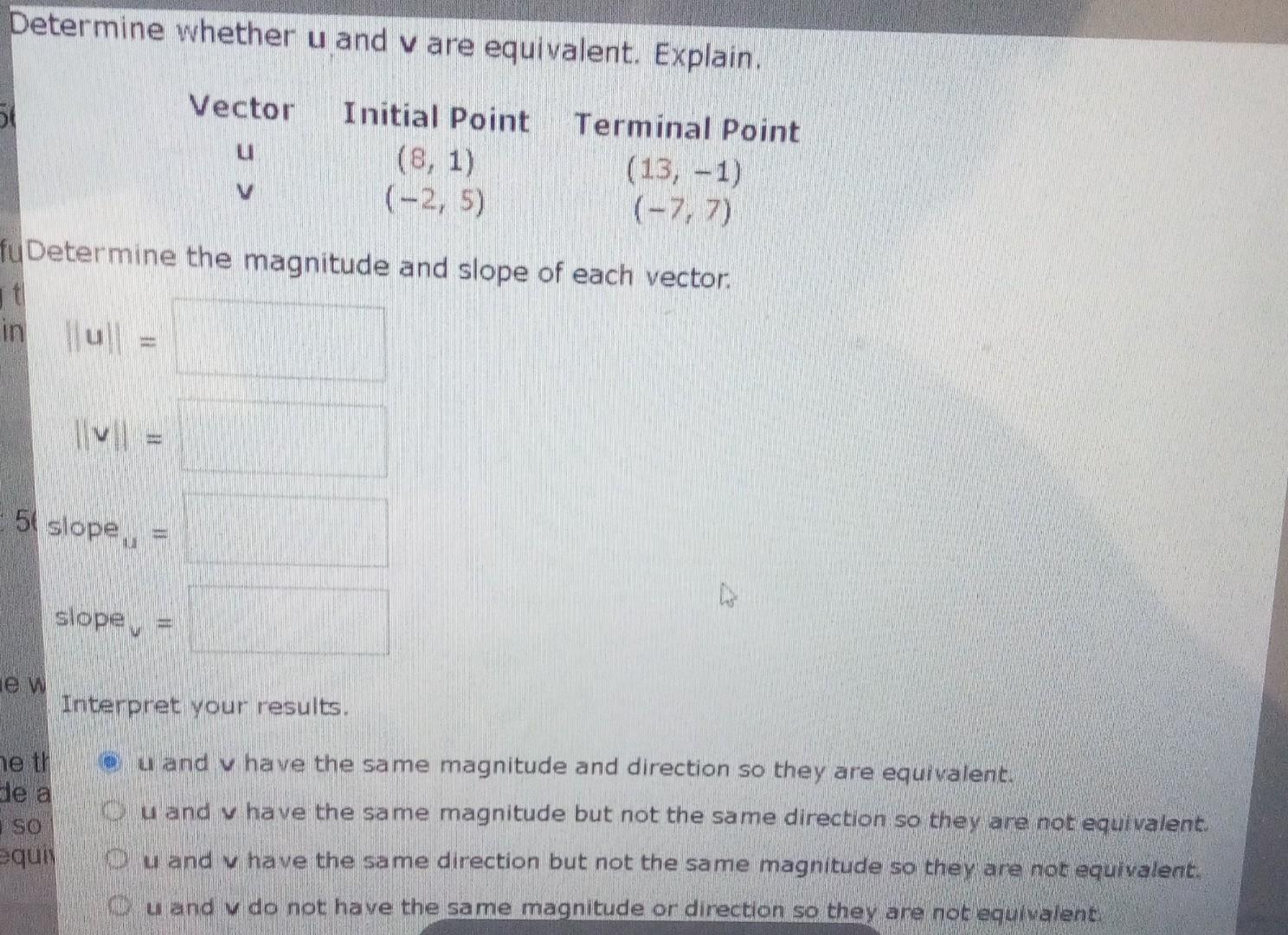 Solved Determine whether u and v are equivalent. Explain. | Chegg.com